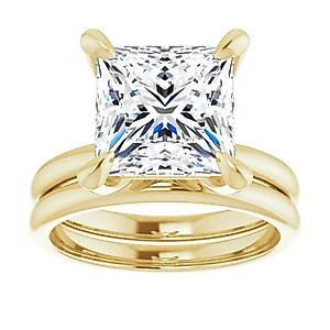 Handmade Moissanite Engagement Ring Set 4 Carats Princess Cut Moissanite Wedding Ring Set Solitaire Bridal Ring for Women (925 Silver (Yellow Gold Plated))