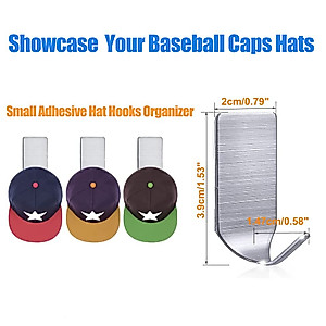 FOTYRIG Adhesive Hat Hooks for Wall Baseball Caps Rack Hangers 304 Stainless Steel Waterproof Stick on Hooks Strong & Durable (Max Load up to 4Lbs)-20 Packs