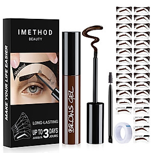 iMethod Eyebrow Tattoo Peel Off Tint - Tattoo Brow with Eyebrow Stencils, Eye Brow Tint, Eyebrow Tattooed, Eyebrow Stain, Longlasting, Waterproof, Easy to Use, Dark Brown