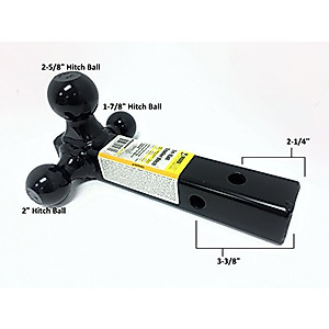 MaxxHaul 70270 Trailer Hitch Hollow Shaft Triple Ball Mount - Black