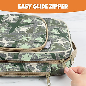 Insulated Lunch Box w Snack Pocket & Water Bottle Holder-Boys or Kids Jets School Lunchbox Tote Keeps Food Hotter or Colder Longer- Reusable Bag Fits Most Bento Boxes, Ice Packs- Back To School