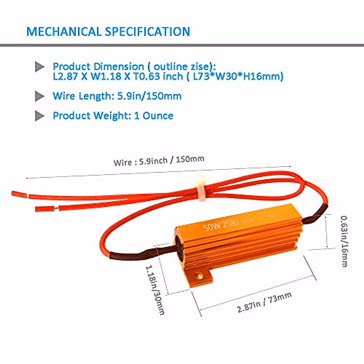 (2 Pack) 50 Watt 25 Ohm Wirewound Resistor Aluminum Case Chassis Mount 50W 25 Ohm Wire Wound Resistor Electrical Install Parts, Electrical Resistor Kit