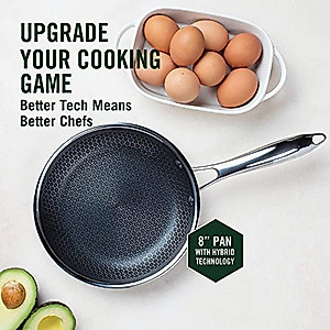 HexClad 8 Inch Hybrid Nonstick Frying Pan, Dishwasher and Oven Friendly, Compatible with All Cooktops