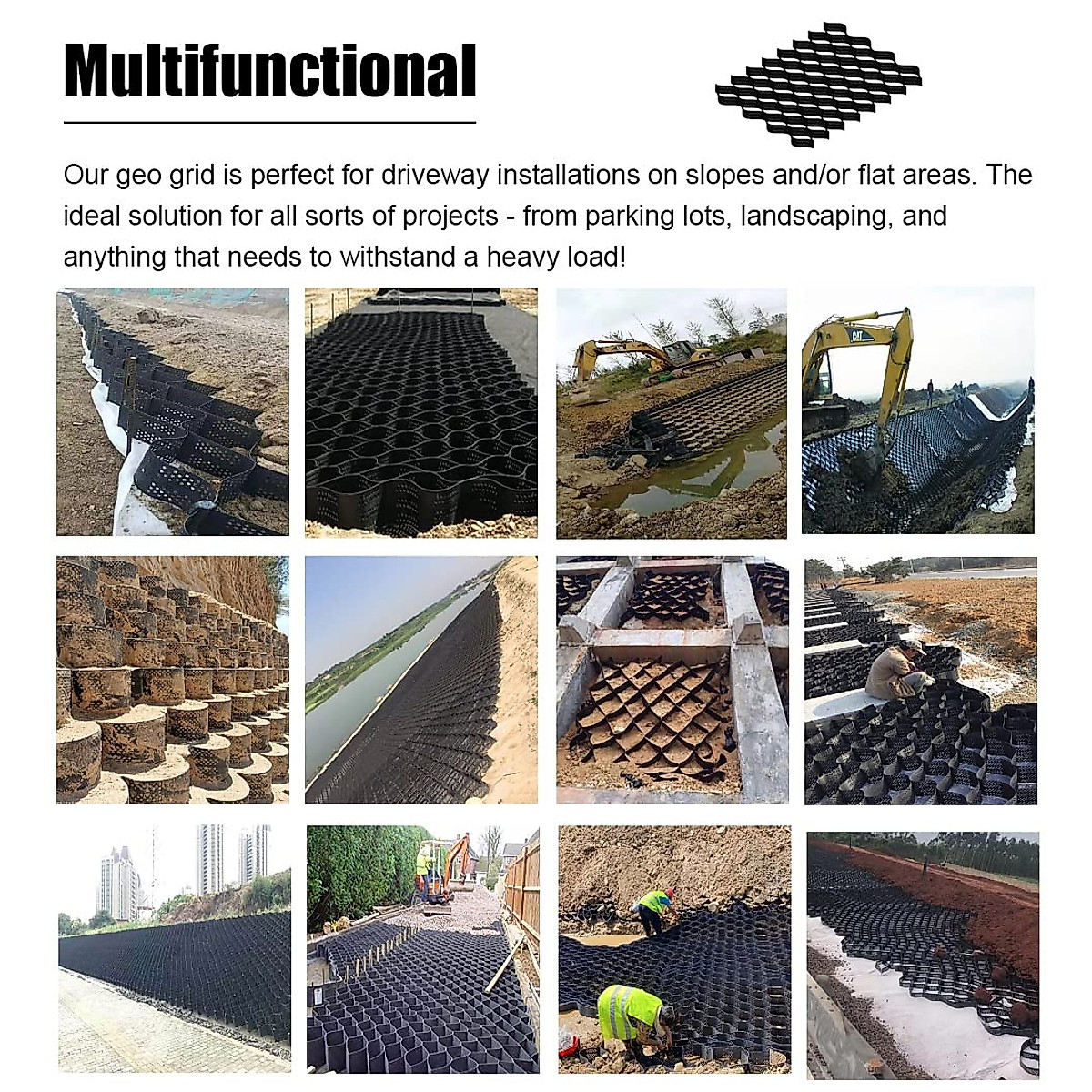 WAHHWF Geocell Ground Grid, Pea Gravel Grid Paving Stabilizer, Slope Grid Erosion Control, 2" Tall Ground Geo Grid for Driveway Shed Garden, 3ft/ 6ft/ 10ft/ 16ft/ 20ft/ 26ft/ 30ft Long