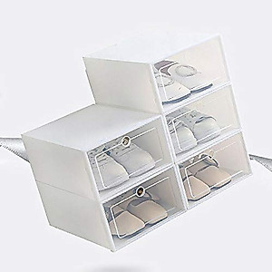 Front Open Shoe Box Set Rack Stack Foldable Shoe Box Plastic Storage Case Clear White Stackable Organizer (24 shoe boxes angel white large (round hole))