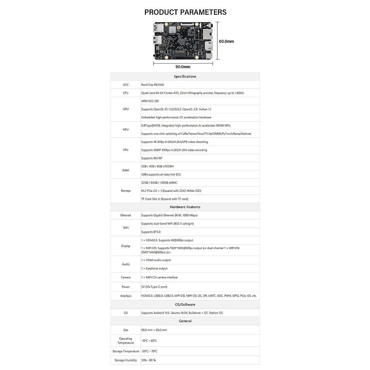 Firefly ROC-RK3566-PC Rockchip RK3566 4GB RAM Single Board Computer Support Caffe/TensorFlow and Geek System