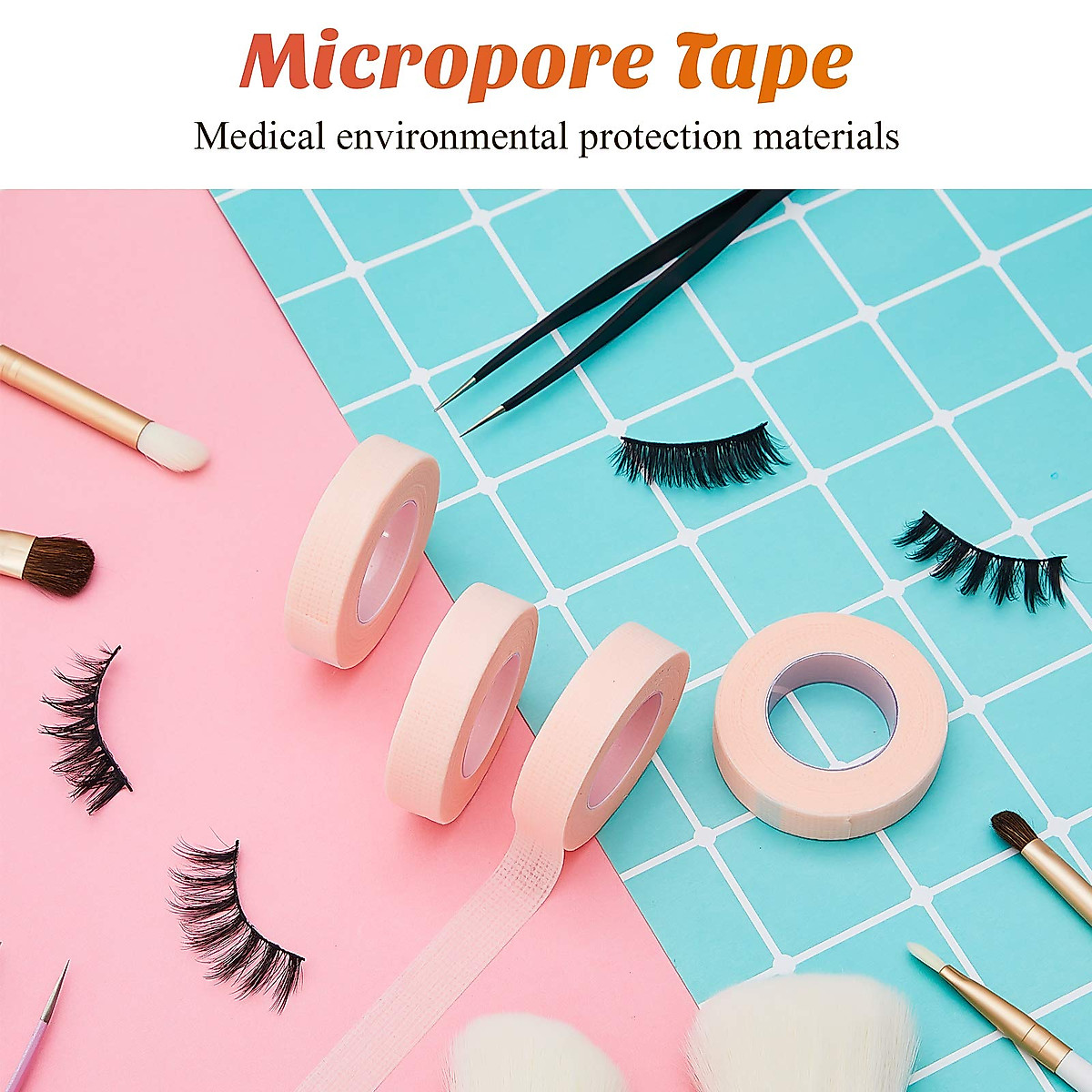 10 Rolls Eyelash Extension Tape Fabric Eyelash Tape Breathable Eyelash Grafting Tape False Eyelash Adhesive Non-woven Tape DIY Sticker for Eyelash Extension, 0.5 Inch, Pink, 10 Yards