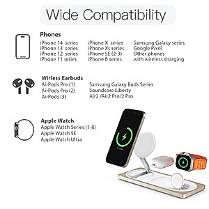 PETINO Magnetic Charging Station,3 in 1 Faster Mag-Safe Wireless Charger Stand, Wireless Charging Pad for Apple Devices, iPhone 15/14/13/12 Series, Apple Watch Series, AirPods Pro(Golden)