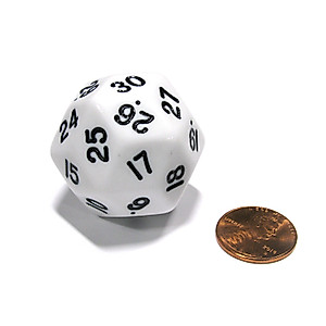 Koplow Games Triantakohedron D30 30 Sided 33mm Jumbo RPG Gaming Dice - White w Black Number