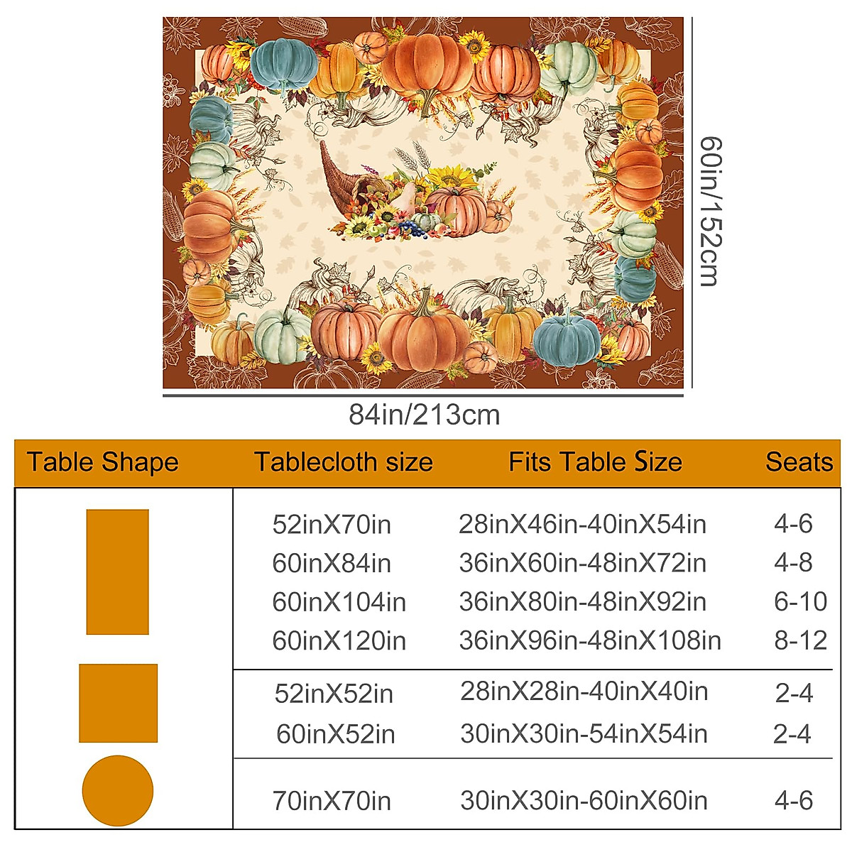 cusugbaso Thanksgiving Tablecloth 60x84 Inch Rectangle - Thanksgiving Decorations for Table - Water-Resistant Give Thanks Fall Table Cloth Rectangle for Party,Table, Holiday Decoration