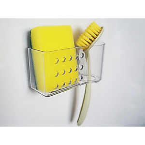 AMUONTY Sponge Holder for Kitchen Sink Suction,Plastic Sink Brush Sponge Caddy Sink Organizer-(5.7" x 2.4" x 3.1"),Clear