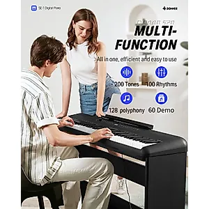 Donner SE-1 88 Key Digital Piano with Graded Hammer Action Weighted Keys, Record, Bluetooth, 4 Reverb, LCD Screen, MIDI IN/OUT, 88 Key Weighted Keyboard Piano Bundle with Stand, Headphone, Three Pedal