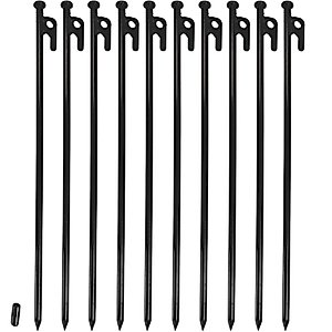 16inch 10 Packs Tent Stakes Heavy Duty Steel Large Tent Pegs for Camping Unbreakable Inflexible Extra Long Windproof