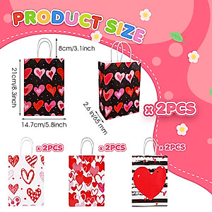 Abeillo 8Pcs Valentines Day Decorations Gift Bags with Handles, Medium Paper Gift Bags Red Love Heart Present Bags for Valentine's Day, Wedding, Sweetest Day, Kids Party Favor Goody Bags
