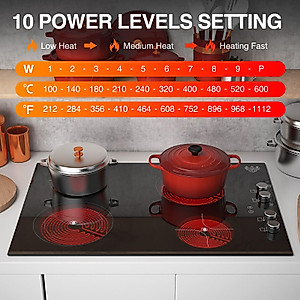 Electric Cooktop 30 Inch, Electric Stove Top 4 Burner 7200W, POTFYA Build-In Electric Ceramic Cooktop for Cooking, 220-240V, Knob Control,No Plug,Suitable for all Pans