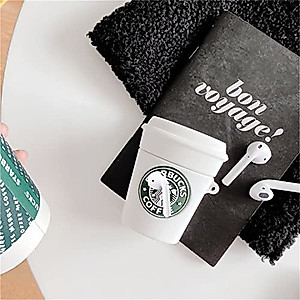 JoySolar for Airpod 1&2 Case Cute Cartoon 3D Soft Silicone Air Pods Funny Cover Kawaii Fun Cool Keychain Design Shell Drink Fashion Stylish Girls Kids Teens Women Cases for Airpods (WhiteStarbak)