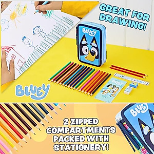 Bluey Filled Pencil Case with Stationery for Kids, School Supplies Coloring Pencils, Notepad - Gifts for Kids