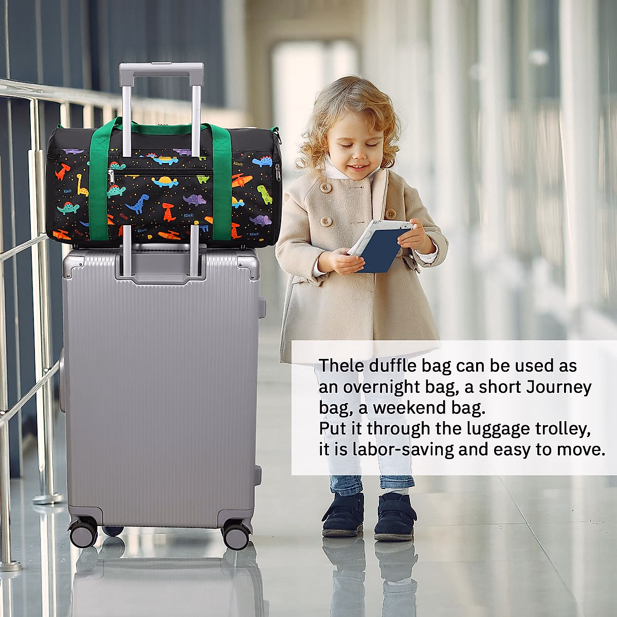 Mygreen Kids Overnight Duffle Bag Boys Sport Gym Bag with Shoe Compartment & Wet Pocket, Carry On Weekender Travel Bag for Kid Boys Truck Navy