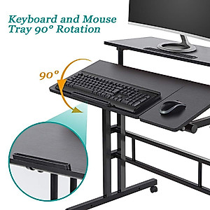 Ejoyous Height Adjustable Stand Up Desk, Mobile Standing Desk Sit to Stand Computer Desk Laptop Table Workstation with Rolling Wheels for Home Office