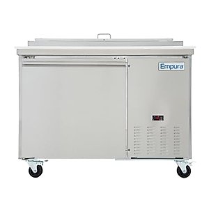 Empura 47" Refrigerated Prep Table with One-Solid Door Pizza Preparation Fridge with (6) 1/3" Food Pan and 18" Cutting Board for Pizzeria Restaurant 47.4" W x 32.3" D x 41.7" H, Stainless Steel, 115v