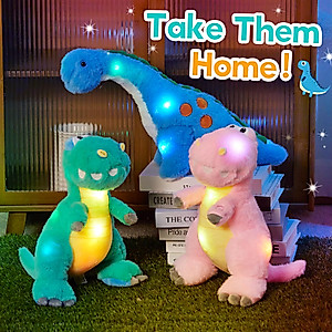 Houwsbaby 13'' Green LED Glowing Dinosaur T-Rex Light Up Stuffed Animal Night Light Plush Toy Hugging Soft Kawaii Gifts for Kids Boys Girls Decoration Holiday Birthday Present