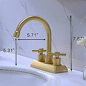 VAPSINT 2 Handle 4 Inch Centerset Brushed Gold Bathroom Faucet,Modern Commercial 2 Hole Gold Bathroom Sink Faucet,Laundry Basin Vanity Sink Faucet with Supply Lines and Pop up Drain Combo