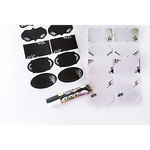 Inspired Designs Floral Chalkboard Label Stickers with 2 Chalk Pens - 120 Pcs Multi-Purpose Chalk Sticker Labels for Storage Bins, Spice Jars - 3.5”x2” Reusable Waterproof Pantry Labels for Organizing