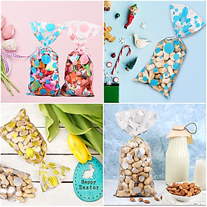 NEPOG 120Pcs Polka Dot Cellophane Bags, Cellophane Treat Bags, Goodie Candy Favor Bags with Twist Ties for Wedding Kids School Lunches Baby Shower Birthday Party Supplies