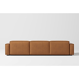 Valencia Nathan Nappa Leather Couch - 3 Seats with 2 Chaises - 100% Full Aniline Leather Modern Sectional Sofa for Lounge and Living Room Solid Wood Frame and High-Resilience Foam (Caramel Brown)