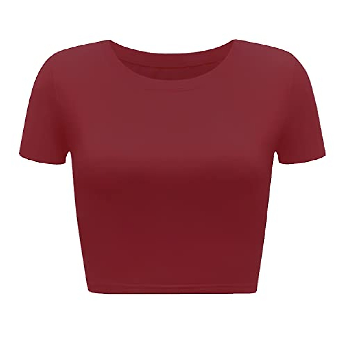 Artivaly Women Slim Fit Basic Round Neck Short Sleeve Y2K Cute Yoga Crop Top Workout Shirts Jujube Red