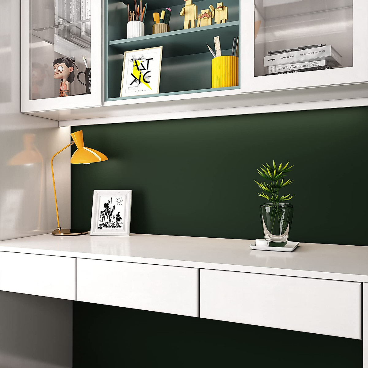 VEELIKE 15.7''x118'' Dark Green Peel and Stick Wallpaper Self Adhesive Solid Green Contact Paper Waterproof Decorative Vinyl Film for Walls Countertops Cabinets Shelf Drawer Liners Bedroom Kitchen