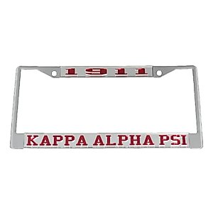 Kappa Alpha Psi (KAP) Chrome License Plate Frame w/Silver Acrylic & Red Founding Year