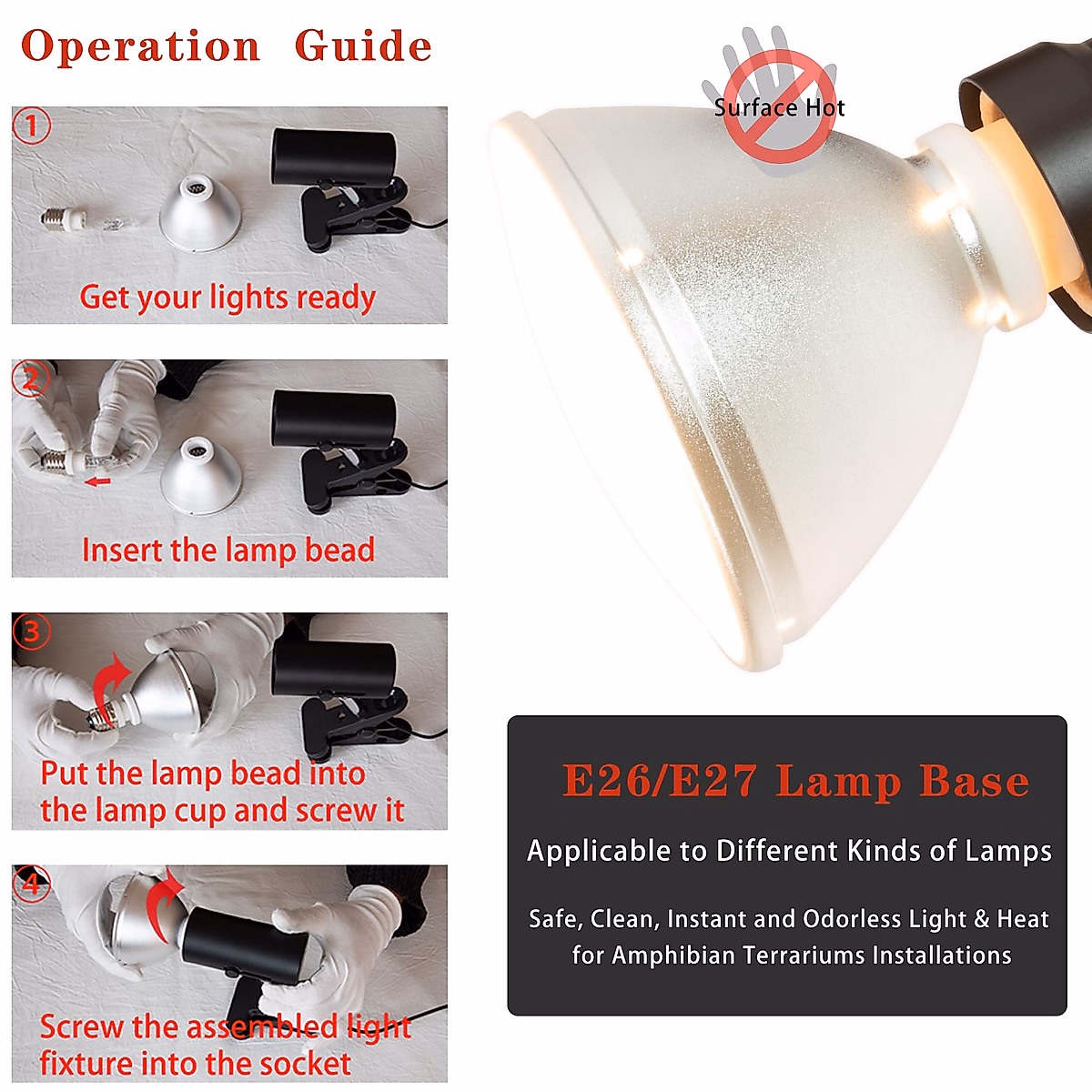 ExoRepti Reptile Heat Lamp Bulb Greenhouse Warming Bulb Reptile Light for Lizard, Turtle, Bearded Dragon, Hedgehogs, Snake Amphibians, Chicks, With 2 Bulb Beads (75 Watt). New Replaceable Bulbs Design