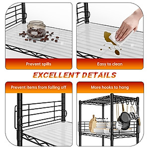 REIBII 5-Tier Storage Shelves Wire Shelving Unit with Side Blockers Adjustable Metal Shelves for Storage Rack with 5 Hooks & Shelf Liners Metal Shelving for Small Space, Kitchen Bathroom Closet Pantry