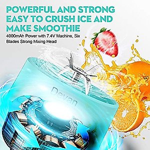 Portable Blender 16.9 Oz Personal Size Blender, Juicer Cup for Juice, Crushed Ice, Smoothies and Shakes, 4000mAh USB Rechargeable with Six Blades, Mini Blender for Sports Travel, Gym and Outdoors