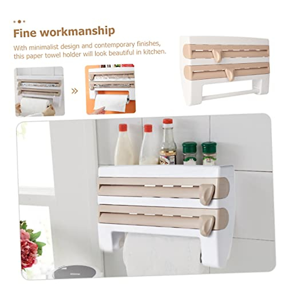 Holibanna Shelf Multi-Function Cutter Mounted Towels Multi- Towel Khaki in Wall- Stand Film Plastic Tools Function Supplies Sauce Four- Cling Kitchen with Multifunctional Holder Tool Mount