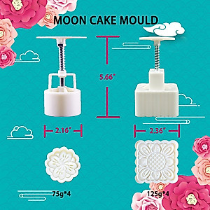10 PCS Moon cake Molds, Mid-Autumn Festival Hand-Pressure, Square/Round/Flower Mode Patterns 2 Mold 10 Stamps 125g/75g-Cookie Stamps DIY Decoration Press Cake Cutter