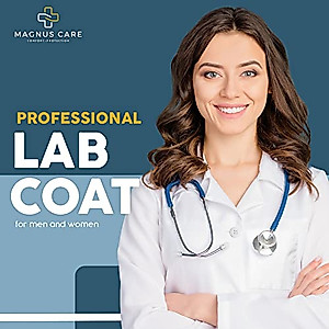 Magnus Care Professional Lab Coat for Women & Men, White Unisex Labcoat, Cotton Poly Medical Doctor Nurse Med Laboratory Coat