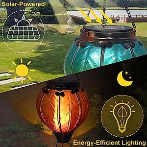 OUISJYER Hot Air Balloon Solar Lantern with Flickering Flame Hanging Solar Lanterns Outdoor Lights Waterproof Lanterns Decorative Garden Patio Yard Party Decor Green