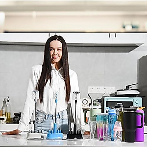 ALINK 5 Pack Water Bottle Brush Cleaning Set with Holder, Bottle Cleaner with Stand, Straw Brush, Nipple Brush, Lid Brush for Stanley 40OZ/30OZ Tumblers, Drinking Glass, Baby Bottles, Jugs - Black