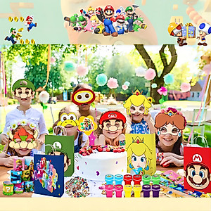 Mario Party Favors,98Pcs Mario Birthday Party Supplies include Goodie Bags,Felt Masks,Stamps,Slap Bracelets,Stickers,Classroom Rewards,Carnival Prizes,Party Activities,Themed Goodie Bags Stuffers