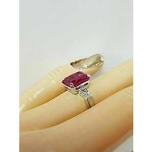 Pink Ruby Engagement Ring Anniversary Gift Ring 2Ct Emerald Cut Solitaire Ring 925 Sterling Silver 14K White Gold Plated