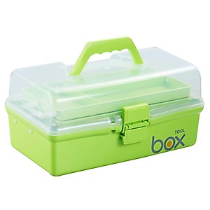 Kinsorcai 12'' Three-Layer Clear Plastic Storage Box/Tool Box, Multipurpose Organizer and Portable Handled Storage Case for Art Craft and Cosmetic (Green)