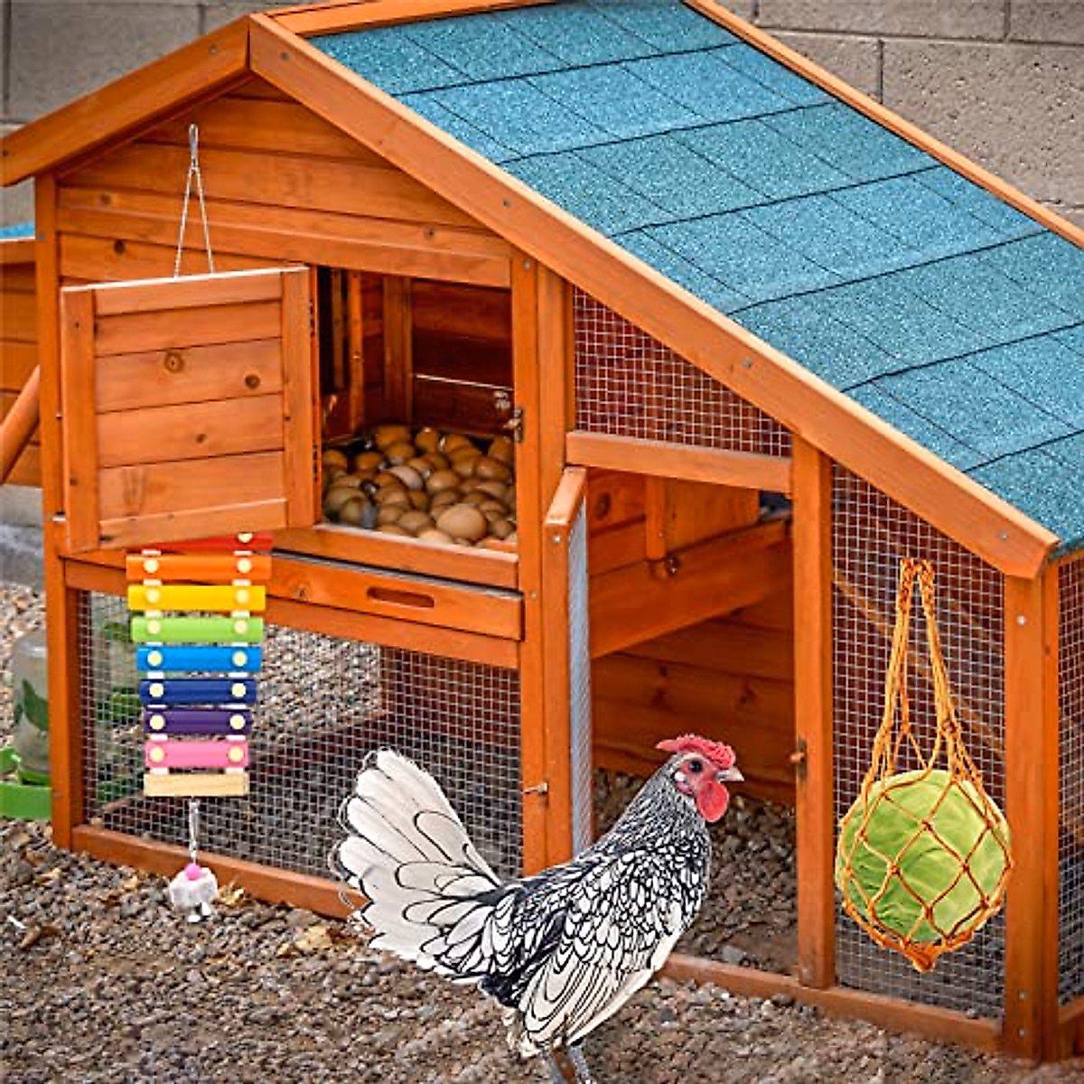 Woiworco 6 Packs Chicken Toys, Chicken Xylophone Toys for Hens, Chicken Pecking Toys and Vegetable Hanging Feeder for Chicken Bird Parrot, Chicken Toys for Coop Chicken Coop Accessories