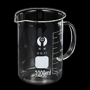 PATIKIL 1000ml Glass Beaker with Handle, 3.3 Borosilicate Glass Graduated Printed Scale Measuring Cups with Spout for Kitchen Lab Liquids Transit Boiling