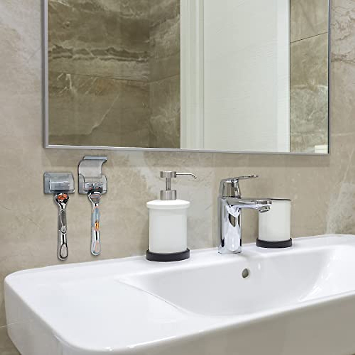 2 Pcs Plastic Razor Holders with Cover for Shower Wall, Self Adhesive Waterproof Razor Rack for Bathroom, Compatible with Fusion 5 Proglide, Mach 3 Classic(Grey)