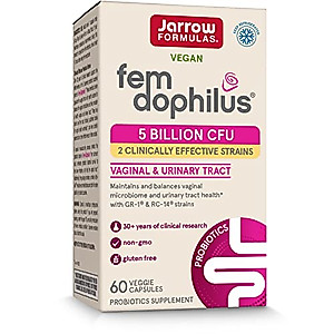 Jarrow Formulas Fem-Dophilus - 5 Billion Organisms Per Serving - 60 Veggie Capsules - Women’s Probiotic - Urinary Tract Health - Up to 60 Servings (Pack of 12)