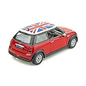 KiNSMART Mini Cooper S 5" 1:28 Scale Die Cast Metal Model Toy Car British Flag Red w/Pullback Action