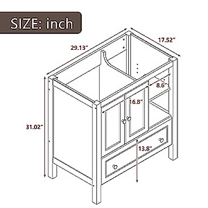 QuixotYDDZ 30 Inches Bathroom Vanity Base Only, Bathroom Vanity Base Cabinet with Cabinet and Drawer, Single-Bathroom Vanity Cabinet with Soft Closing Doors, No Inclde Ceramic Sink, Brown