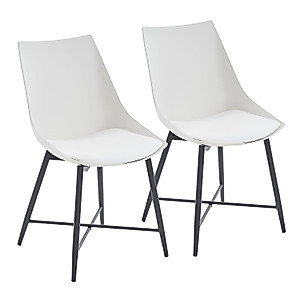 ANOUR Modern Dining Chairs Set of 2,Plastic Kitchen Chairs with PU Leather Cushions and Sturdy Metal Legs, Upholstered Armless Side Chair for Dining Room, Kitchen,Living Room-White